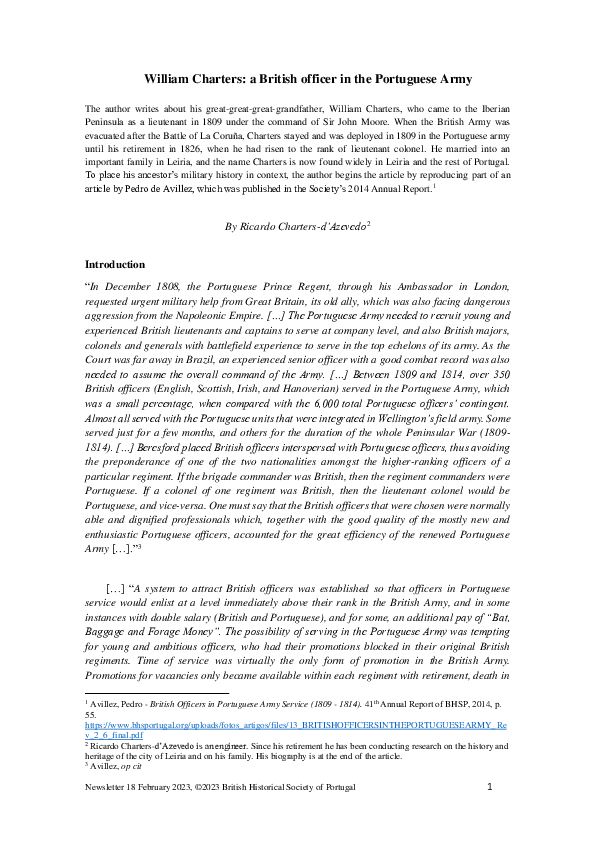 (PDF) William Charters: a British officer in the Portuguese Army