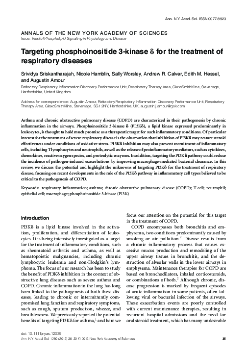 (PDF) Targeting phosphoinositide 3-kinase δ for the treatment of ...