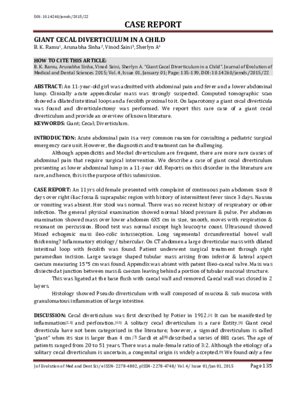 (PDF) Giant Cecal Diverticulum in a Child