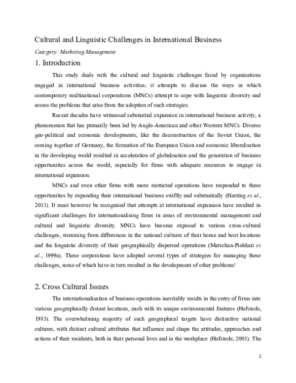 (DOC) Cultural and Linguistic Challenges in International Business