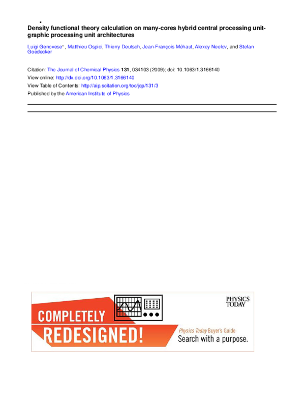 (PDF) Density functional theory calculation on many-cores hybrid central processing unit-graphic ...