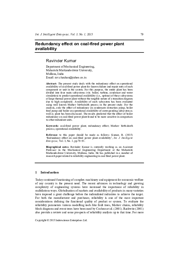 (PDF) Redundancy effect on coal-fired power plant availability