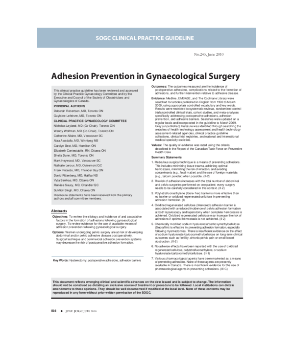 (PDF) Adhesion prevention in gynaecological surgery