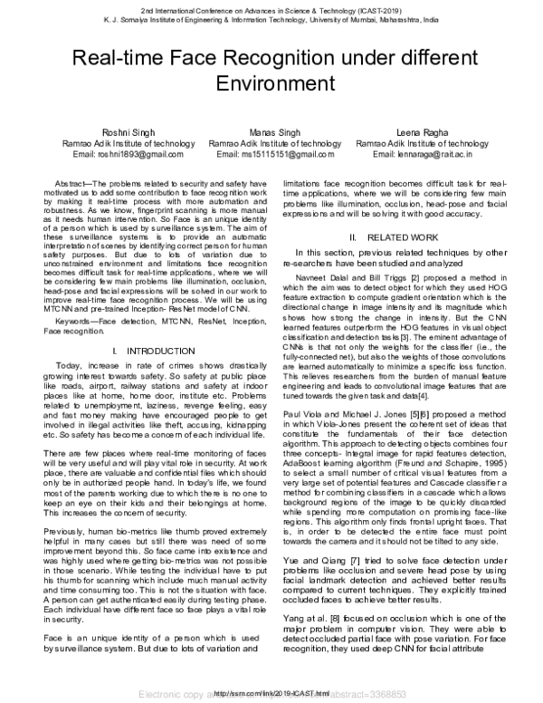 (PDF) Real-time Face Recognition Under Different Environment