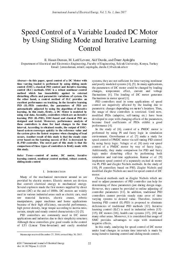 (PDF) Speed Control of a Variable Loaded DC Motor by Using Sliding Mode and Iterative Learning ...