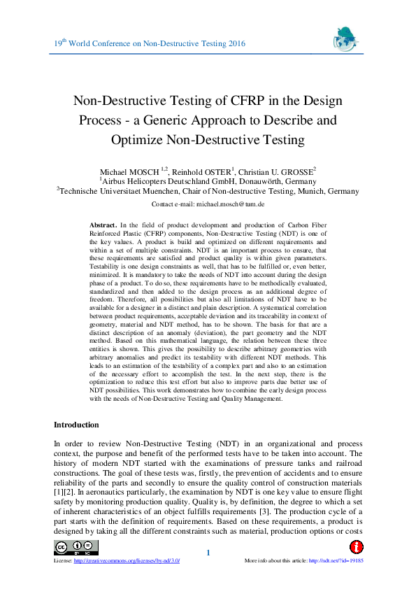 Pdf Non Destructive Testing Of Cfrp In The Design Process A Generic Approach To Describe And