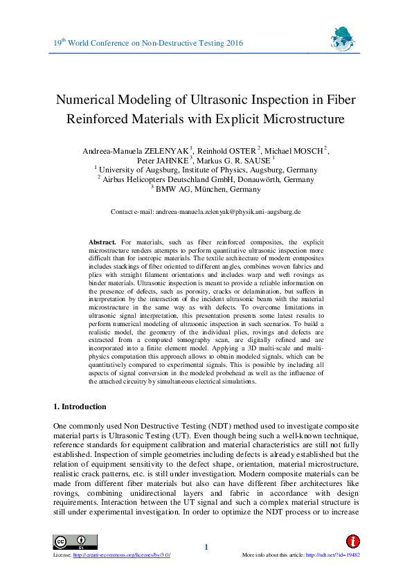 (PDF) Numerical Modeling of Ultrasonic Inspection in Fiber Reinforced Materials with Explicit ...