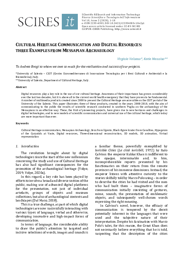(PDF) Cultural Heritage communication and digital resources: three ...