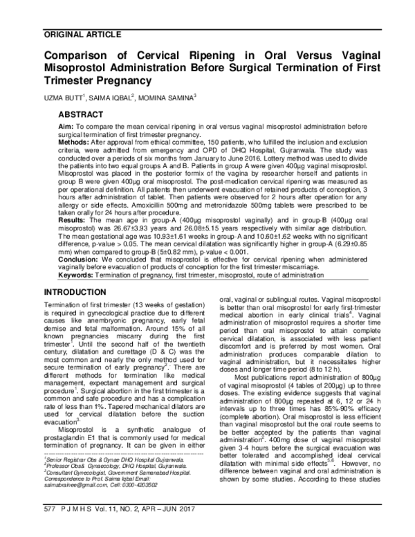 (PDF) Comparison of Cervical Ripening in Oral Versus Vaginal ...