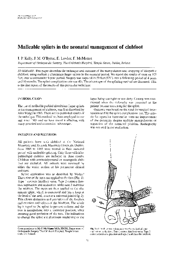 (PDF) Malleable splints in the neonatal management of clubfoot