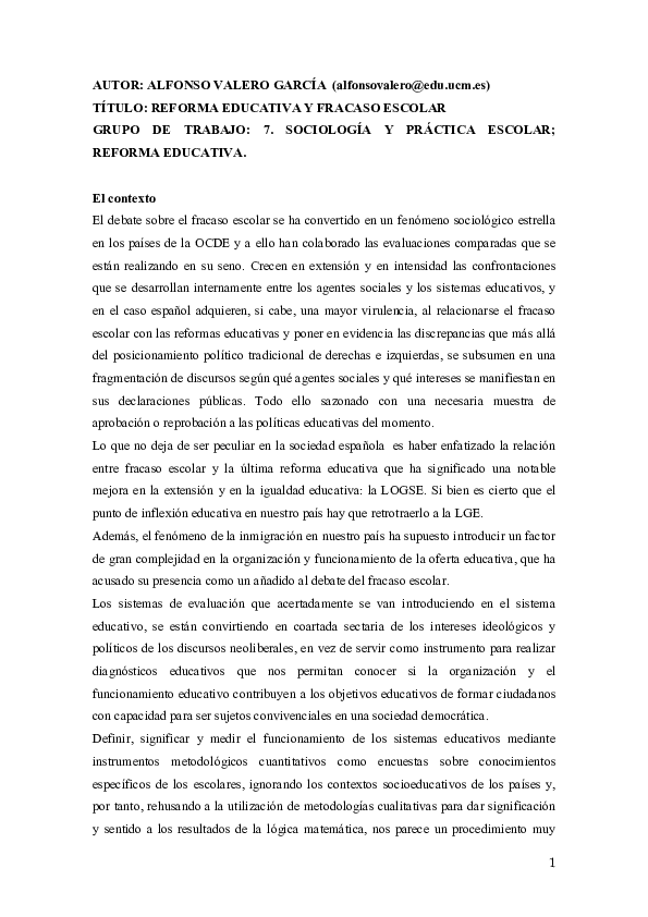 (PDF) Reforma educativa y fracaso escolar