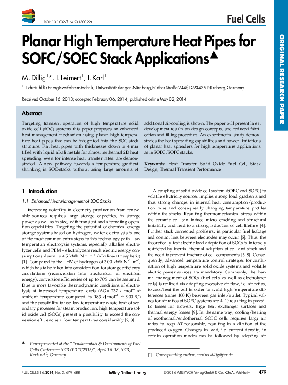 (PDF) Planar High Temperature Heat Pipes for SOFC/SOEC Stack Applications