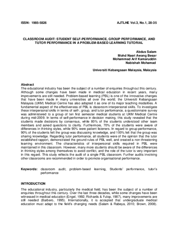 (PDF) Classroom Audit: Student-Self Performance, Group Performance and ...