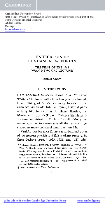 (PDF) Unification of Fundamental Forces (The First of the 1988 Dirac ...
