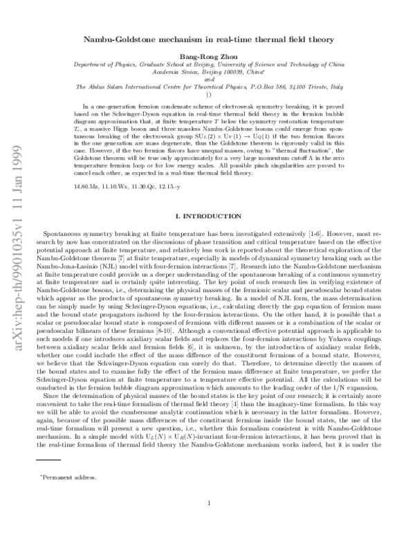 (PDF) Nambu-Goldstone mechanism in real-time thermal field theory