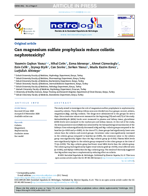 (PDF) Can magnesium sulfate prophylaxis reduce colistin nephrotoxicity?