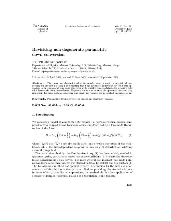 (PDF) Revisiting non-degenerate parametric down-conversion | Abdus Salam - Academia.edu