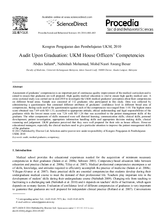 (PDF) Audit Upon Graduation: UKM House Officers’ Competencies