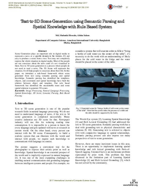 Pdf Text To 3d Scene Generation Using Semantic Parsing And Spatial