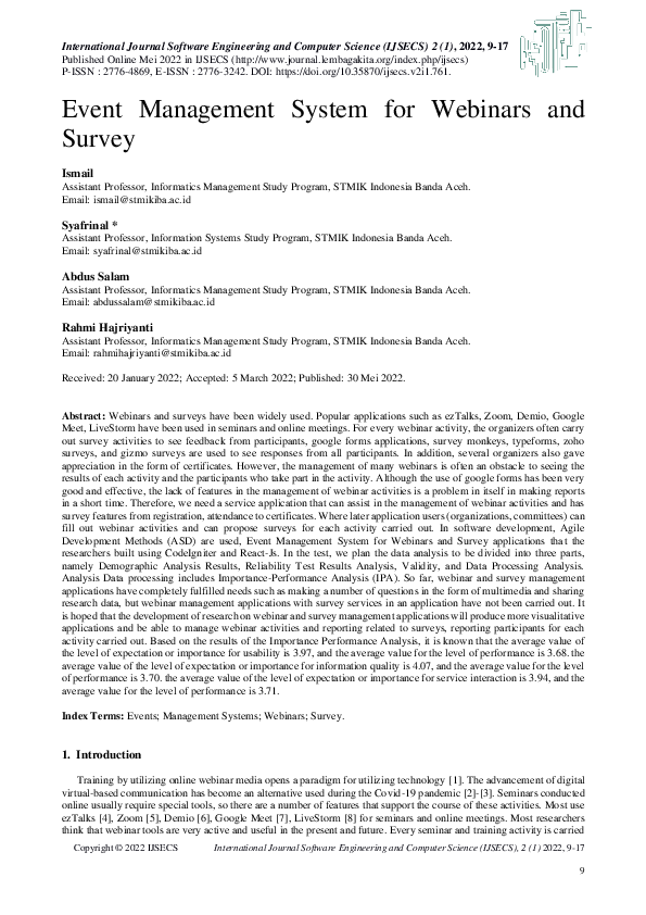 (PDF) Event Management System for Webinars and Survey