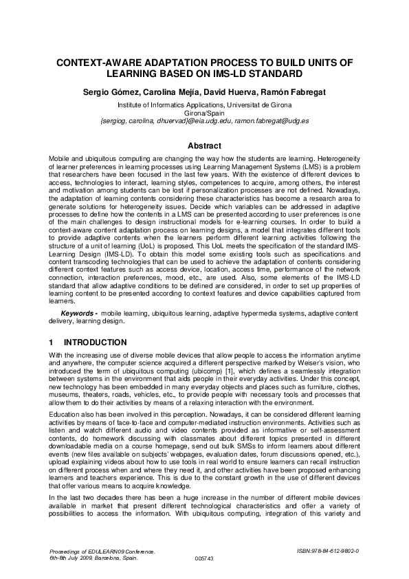 Pdf Context Aware Adaptation Process To Build Units Of Learning Based