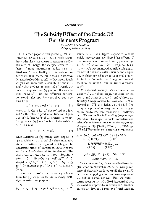 (PDF) The subsidy effect of the crude oil entitlements program | Carlisle Moody - Academia.edu