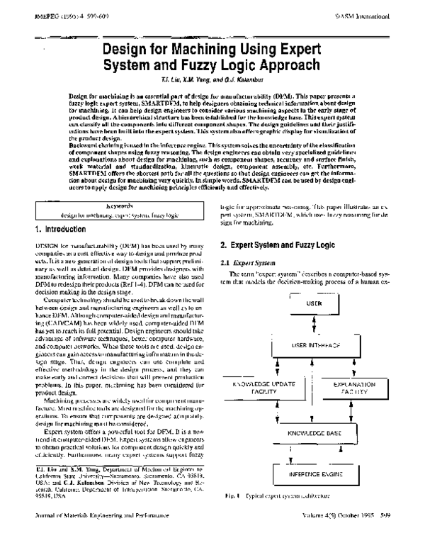 Pdf Design For Machining Using Expert System And Fuzzy Logic Approach G Kalambur