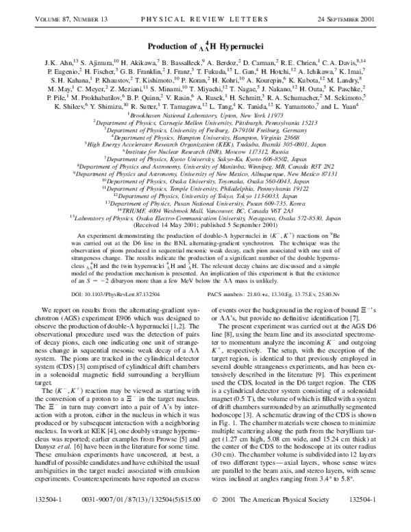 Pdf Production Of 4double Lambdah Hypernuclei Zein Eddine Meziani