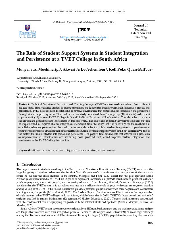(PDF) The Role of Student Support Systems in Student Integration and ...