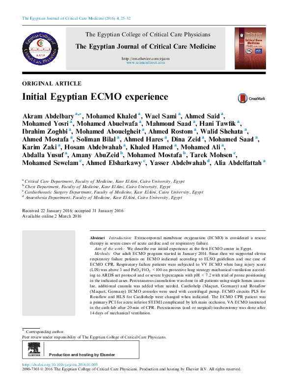 (PDF) Initial Egyptian ECMO experience