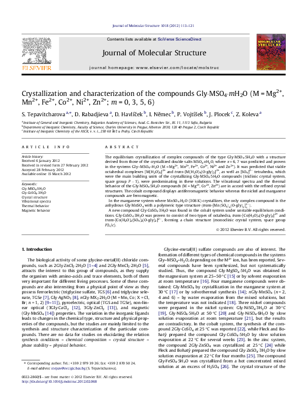 (PDF) Crystallization and characterization of the compounds Gly·MSO4 ...