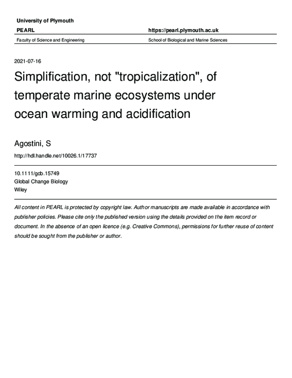 (PDF) Simplification, not “tropicalization”, of temperate marine ...