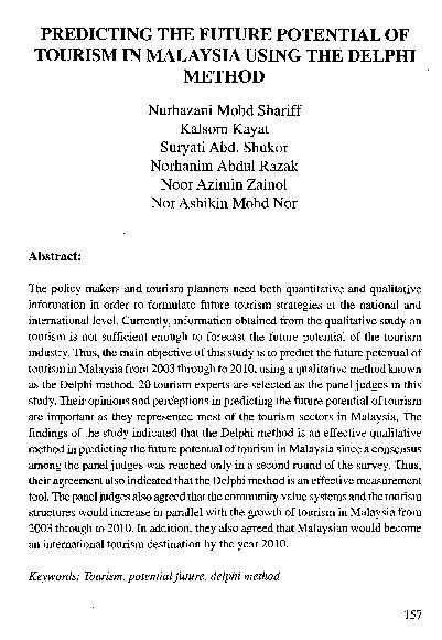 (PDF) Predicting the future potential of tourism in Malaysia using the delphi method