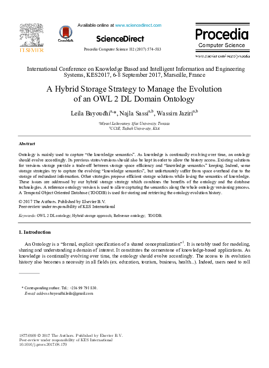 (PDF) A Hybrid Storage Strategy to Manage the Evolution of an OWL 2 DL Domain Ontology