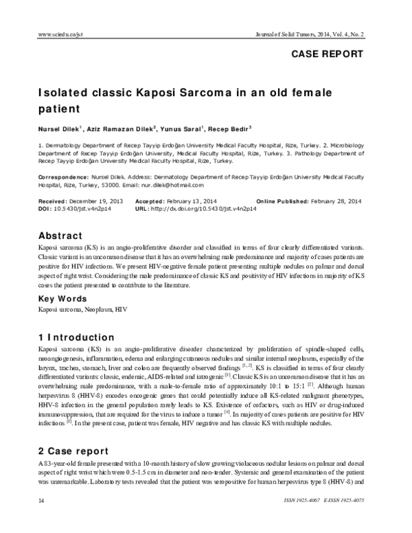 (PDF) Classic Kaposi Sarcoma in HIV-Negative Female