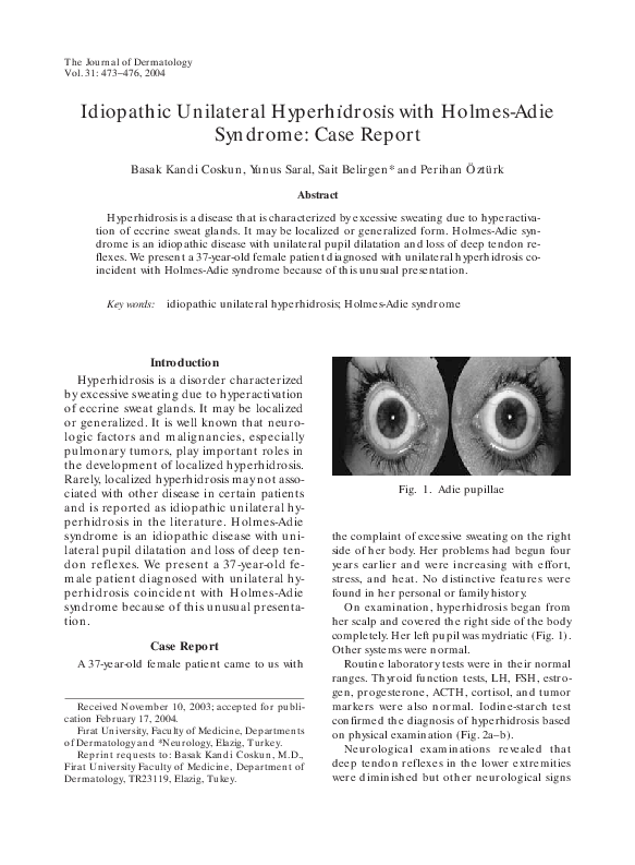 (PDF) Idiopathic Unilateral Hyperhidrosis with Holmes-Adie Syndrome ...