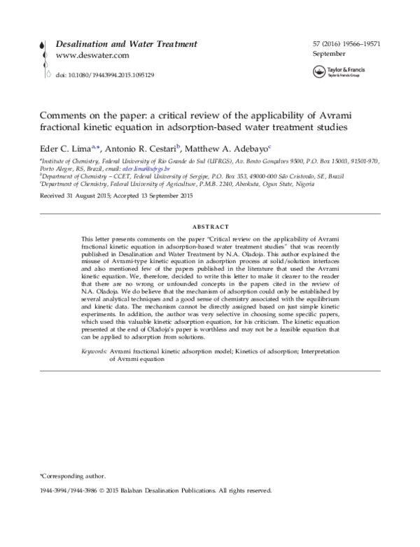 (PDF) Comments on the paper: a critical review of the applicability of ...