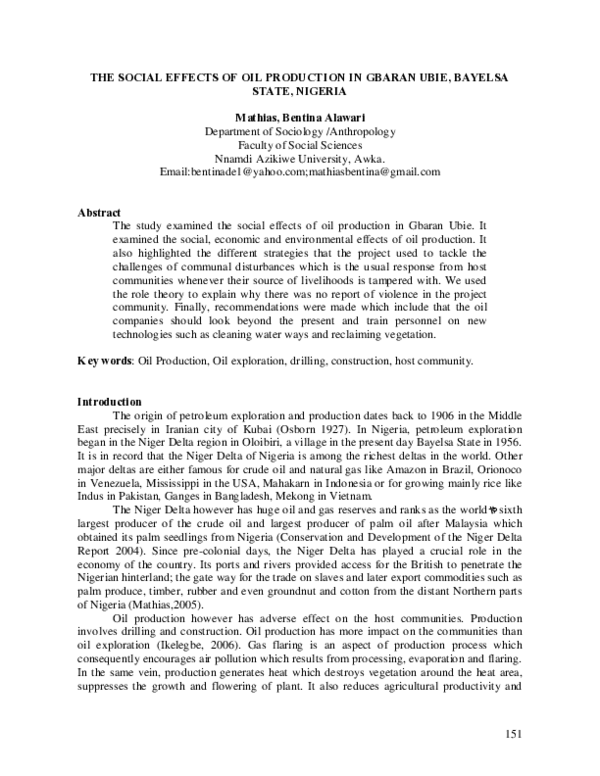 (PDF) The social effects of oil production in Gbaran Ubie, Bayelsa ...