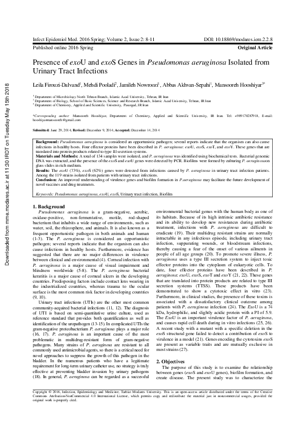 (PDF) Presence of exoU and exoS Genes in Pseudomonas aeruginosa ...