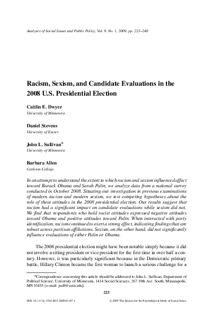 (PDF) Racism, Sexism, and Candidate Evaluations in the 2008 U.S ...