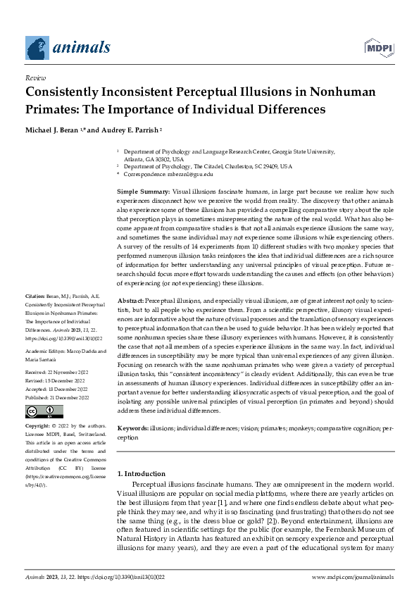 (PDF) Consistently Inconsistent Perceptual Illusions in Nonhuman ...