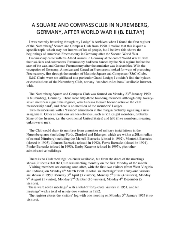 (PDF) A Square and Compass Club in Nuremberg, Germany, after World War II