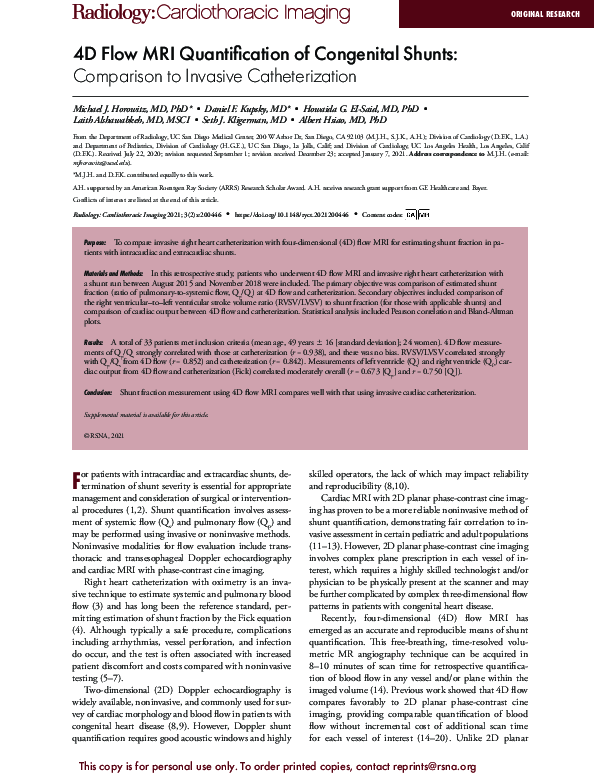 (PDF) 4D Flow MRI Quantification of Congenital Shunts: Comparison to ...