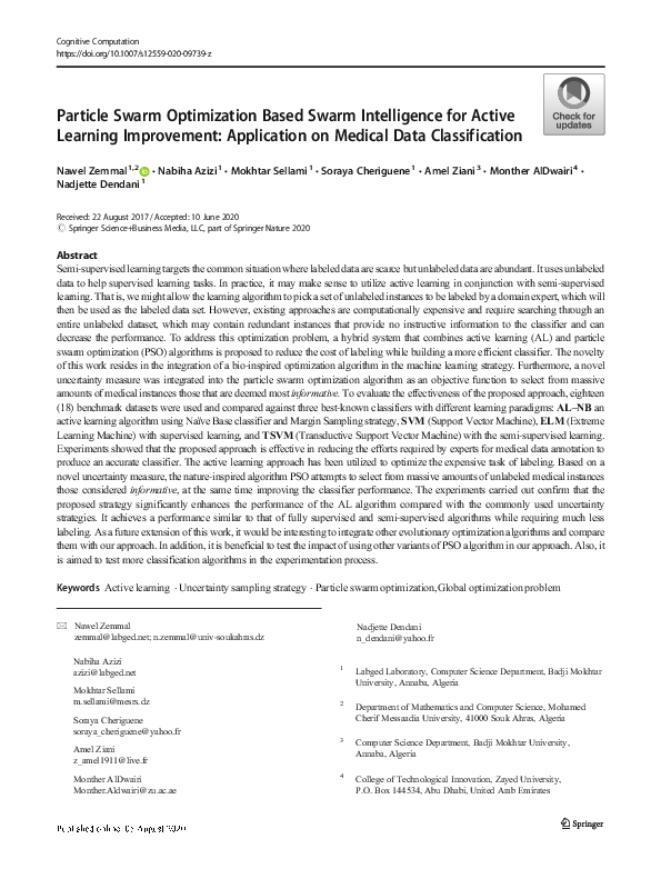 (PDF) Particle Swarm Optimization Based Swarm Intelligence for Active ...