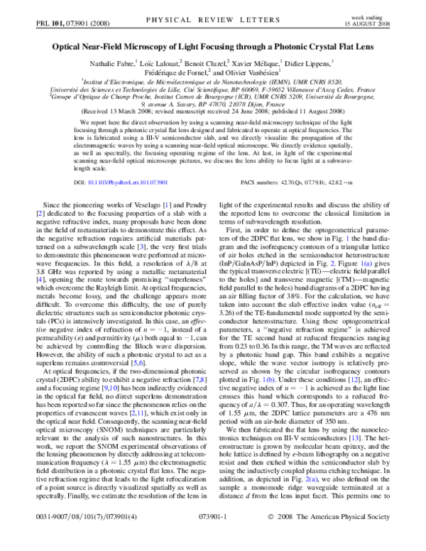 (PDF) Optical Near-Field Microscopy of Light Focusing through a Photonic Crystal Flat Lens