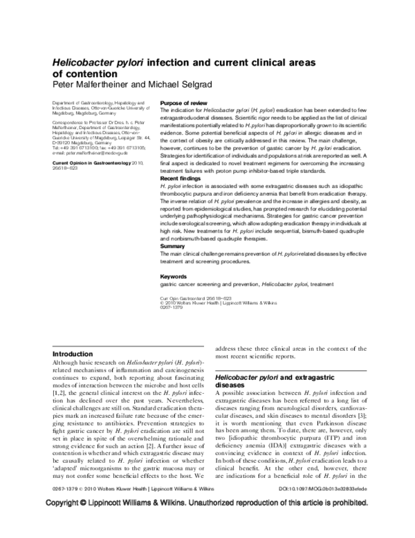 (PDF) Helicobacter pylori infection and current clinical areas of ...