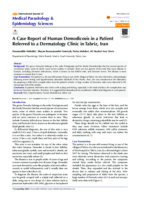 (PDF) A Case Report of Human Demodicosis in a Patient Referred to a ...