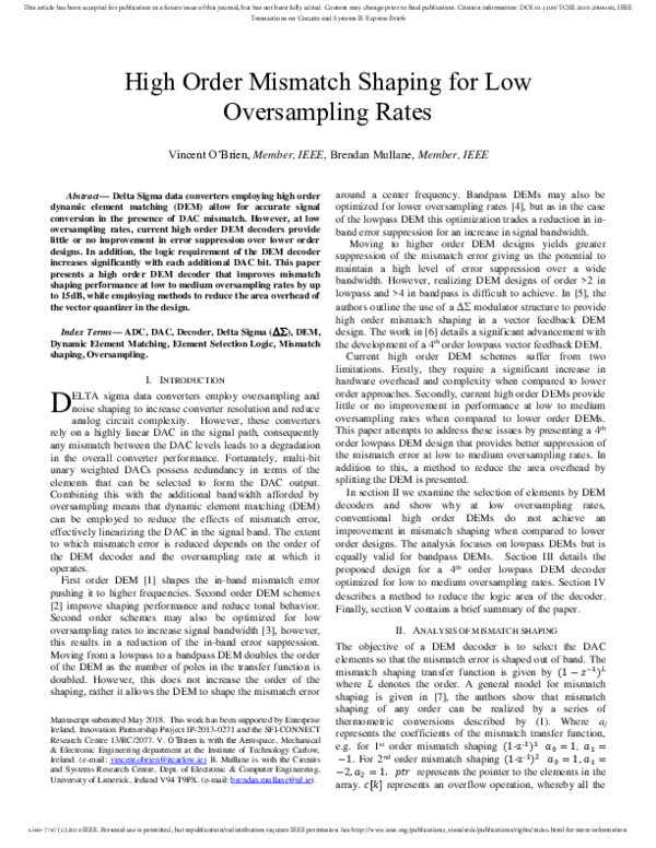 (PDF) High Order Mismatch Shaping for Low Oversampling Rates