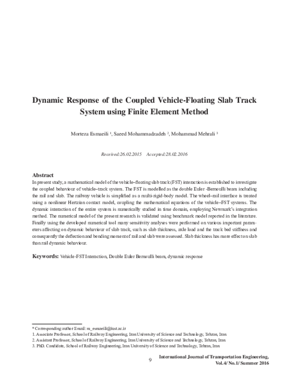 (PDF) Dynamic Response of the Coupled Vehicle-Floating Slab Track System using Finite Element Method