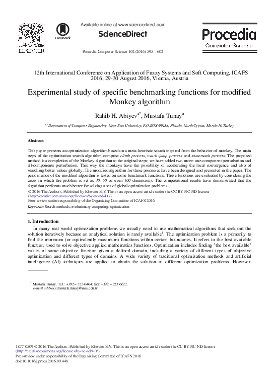 (PDF) Experimental Study of Specific Benchmarking Functions for Modified Monkey Algorithm